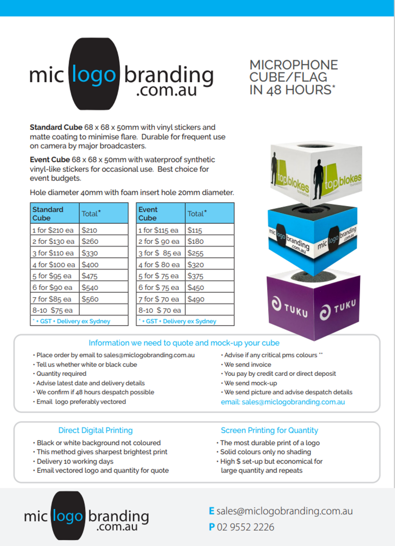 Price List for Branded Microphone Cubes and Flags
