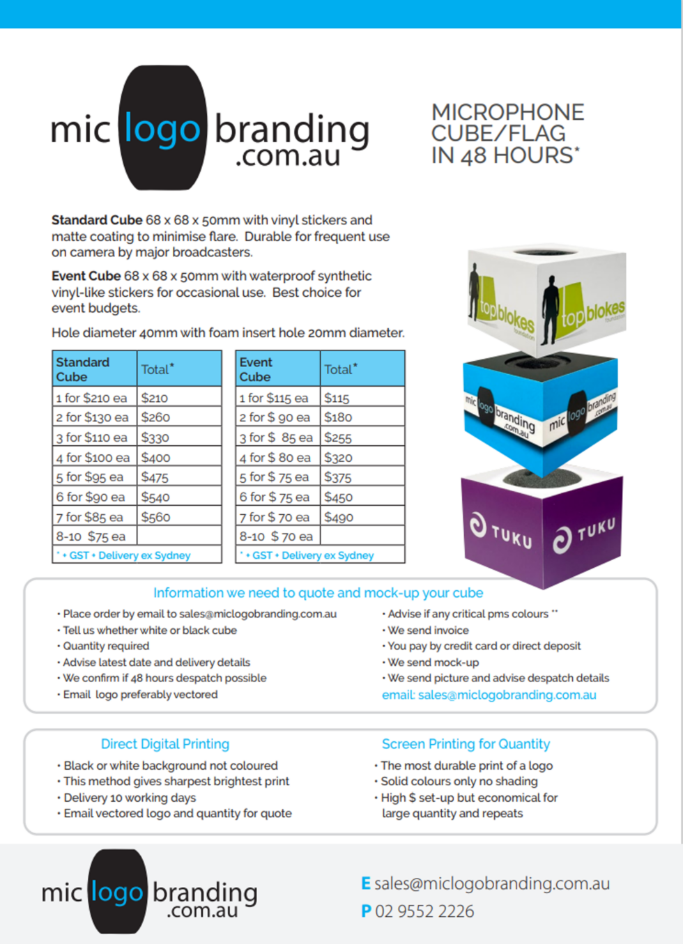 Price List for Branded Microphone Cubes and Flags
